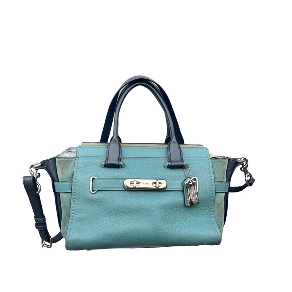 Coach | Bags | Coach Swagger 27 In Colorblock Blue Leather Blue Suede ...